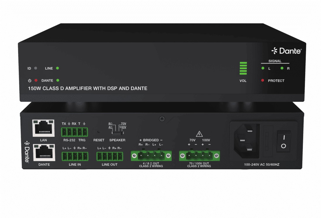 Audio amplifier,Audio Dante, Dante audio 2CH 150W 300W Calss D with DSP and Dante